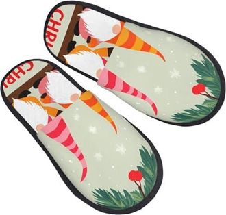 Generic Pantoufles Moelleuses Carte De No&euml;l Avec Motif De Gnomes Slippers Hiver Antid&eacute;rapants Chausson Pour Chambre Femme Ext&eacute;rieur L