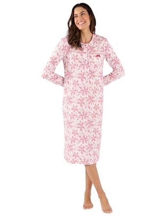 Damart Chemise De Nuit Maille C&ocirc;tel&eacute;e Int&eacute;rieur L&eacute;g&egrave;rement Gratt&eacute; Femme Rose Imprim&eacute; Taille 42-44 (M)