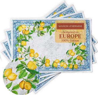 Maison d'Hermine Maison dHermine Tischsets aus 100% Baumwolle, 4er-Set, Ostern dekorative Tischsets für Esszimmer, Zuhause, Hochzeit, Buffet, Cedrat - Frühling, Sommer