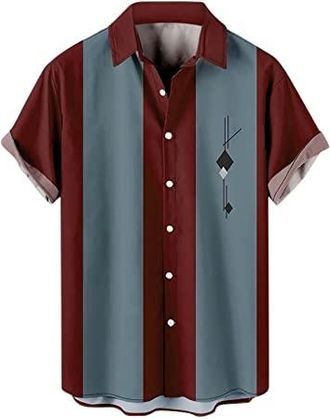 Generic Chemise de Bowling Vintage à Manches Courtes boutonnée pour Homme Style années 50 Rockabilly Camp Chemises de Bowling pour Homme