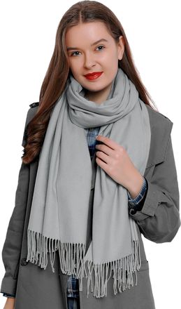 DonDon Schal Damen Winter Wollschal Winterschal warm weich 185 x 65 cm hellgrau