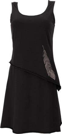 Guru Shop Minikleid aus Bio-Baumwolle im Lagenlook, &auml;rmelloses Boho Kleid mit Federdruck - Schwarz, Damen, Size:L