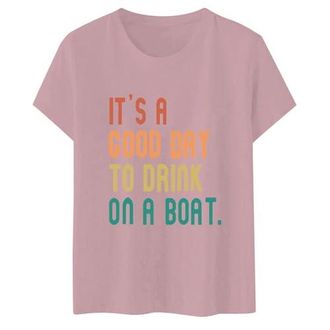 Generic T-shirt &agrave; manches courtes pour femme avec inscription &laquo; Its A Good Day to Drink On A Boat &raquo; - Coupe ample - Style d&eacute;contract&eacute; - Tendance - Pour l&eacute;t&eacute; -