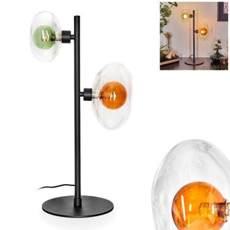 HOFSTEIN Tischleuchte Monsul, Tischlampe aus Metall/Glas in Schwarz/Bernstein/Gr&uuml;n/Klar, Leuchte im Vintage/Retro-Design, Schirme aus Glas (&Oslash; 18cm), An/-Auscha