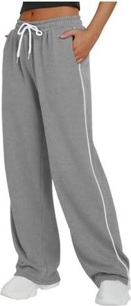 Generic Pantalon large pour femme - Taille haute - Jambe droite ray&eacute;e - Patchwork Palazzo - L&eacute;ger et respirant - Cordon de serrage - Pantalon de sport avec po