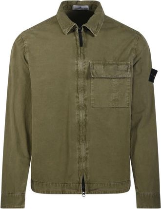 Stone Island Logo Patch Overshirt - - Jackets - Herren - Gr&uuml;n - S