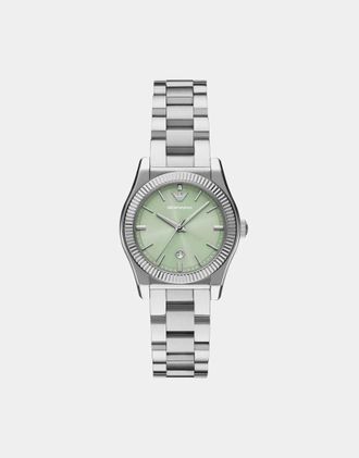 Emporio Armani Montre femme en acier inoxydable &agrave; trois aiguilles avec date - Argent&eacute;