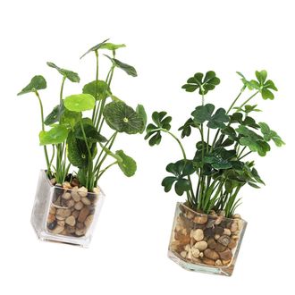 BESPORTBLE K&uuml;nstliche Kleiner Topfpflanzen Satz mit Glasbl&auml;ttern und Kieselsteinen Kleine Bonsai Ornamente f&uuml;r Wohnzimmer Dekoration Bruchsicherer Kunststoff Top