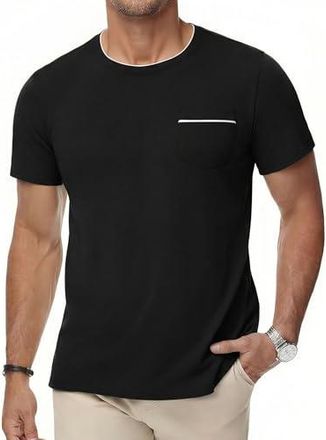 iClosam T-Shirt pour Homme en Coton, T-Shirts &agrave; Manches Courtes avec Poche Poitrine, Manches Courtes, col Rond, Polyvalent et Confortable, Coupe Classique
