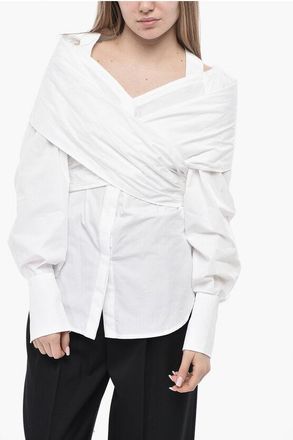 Patou Cold-Shoulder Organza Blouse With Criss-Cross Design size 40