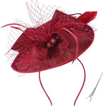 Dreshow Blume mit Einzelnem Pfeil Feder Fascinators Hut Stirnband und Eine Gegabelte Clip Braut Kopfbedeckung Derby Fascinator Pillbox Hut Kopfschmuck f&uuml;r M&auml;d