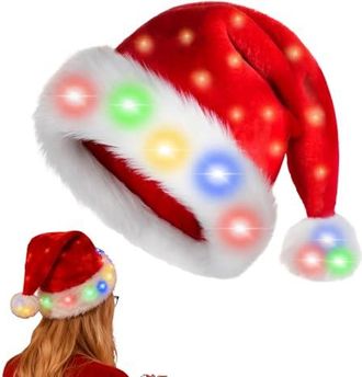 Generic Chapeau de P&egrave;re No&euml;l &agrave; Del - Coiffe de No&euml;l en Velours avec lumi&egrave;res LED int&eacute;gr&eacute;es |, Femmes, Hommes, planificateurs d&eacute;v&eacute;nements, Photo de Famille, c&eacute;