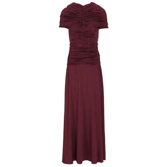 Self Portrait Femme, Robes, Rouge, Taille: 34 FR Robe Midi Jersey Fronc&eacute;e