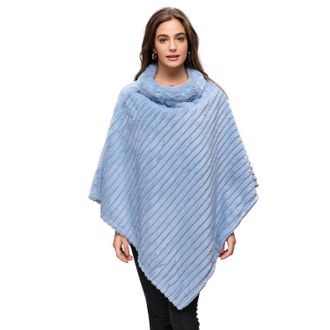 Glamexx24 Damen Poncho Eleganter Cape Winterfell-Poncho mit Rundhalsausschnitt, dicker Umhang aus warmem Strickfell