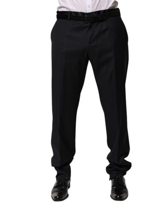 Dolce & Gabbana Mens Tapered Wool-Silk Trousers Black Cotton Polyester