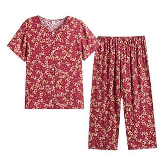 Generic Ensemble de v&ecirc;tements de d&eacute;tente pour femme - Ensemble 2 pi&egrave;ces en satin &agrave; manches longues et boutons - Ensemble de gym pour femme, rouge past&egrave;que, XX