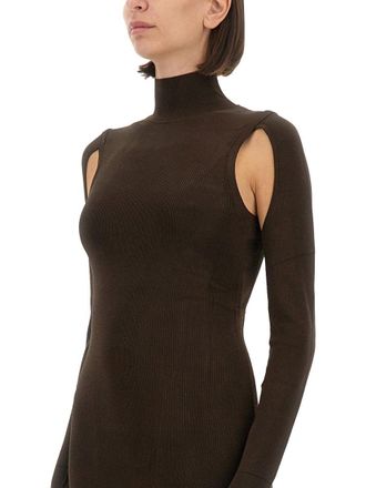 Helmut Lang Viscose Turtleneck Dress - Brown