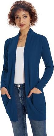 Grace Karin Cardigan décontracté ouvert sur le devant pour femme - Manches longues - Léger, noir foncé, XXL