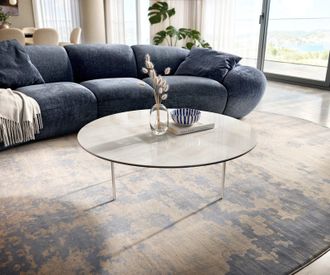 DELIFE Couchtisch Edge Rund 100x100 cm Keramik Onyx Champagne Trive Edelstahl geb&uuml;rstet, Couchtische