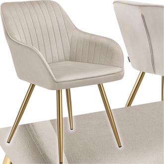 TecTake Esszimmerstuhl, gesteppter Samtstoff Stuhl, mit Armlehnen, als Essgruppe, K&uuml;chenst&uuml;hle modern, gem&uuml;tlicher Sessel Wohnzimmer, Dining Lounge, Schminkti