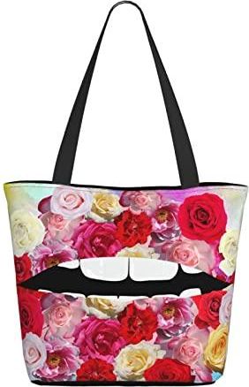 AOOEDM Sexy Lips And Flowers Ladies Shopping Bag 13x11x7in.Le cadeau parfait pour la Saint-Valentin.Cest de la Saint-Valentin pour maman, fille, &eacute;pouse, etc