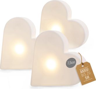 8 Seasons design LED Herz Mini-Leuchten Set Shining Heart Micro XS Trio - Dekolampen 7,5 cm - kabellos mit Akku, USB-C aufladbar - Tischdeko, romantische Deko, 