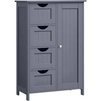 Vasagle Vasagle - Meuble de salle de bain avec 4 tiroirs, 55 x 30 x 82 cm, porte simple, planche r&eacute;glable en hauteur, Gris Fonc&eacute;