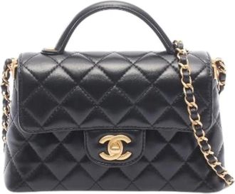 Chanel Pre-owned Sac &agrave; rabat matelass&eacute; petit mod&egrave;le &agrave; poign&eacute;e sup&eacute;rieure 2-en-1 - Femme - Pre-owned - Noir - Taille: ONE Size