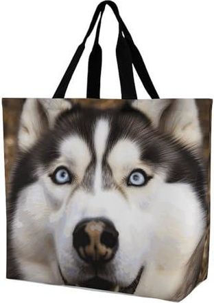 Generic Chien Husky Stupide Sac Fourre-Tout R&eacute;utilisable Sacs D&eacute;contract&eacute; Sac A Main Femmes Pour Plage Universit&eacute; Gym