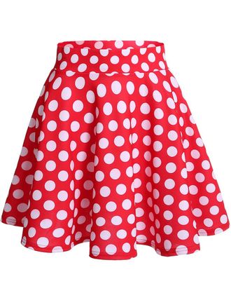 Dresstells Rock Damen Roter Rock Mit Wei&szlig;en Punkten Kurz Skater Rock Minirock Silvesteroutfit Anime Faltenrock Karneval Tennis Rock Red White Dot L