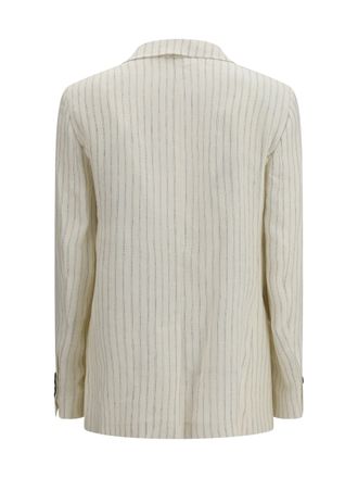 Max Mara Womens Blazer Single-Breasted Pinstriped Linen Natural Outer: Jacket
