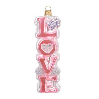 Impuls Christbaumschmuck Glas 12cm - Love Schriftzug Figur zum Aufhängen - mundgeblasen & handbemalt - Weihnachtsbaum Anhänger für Weihnachten - Christbaumsc