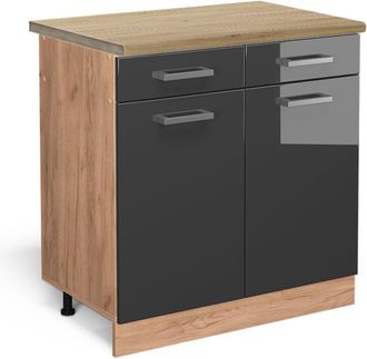 Vicco Meuble cuisine R-Line, Anthracite Haute brillance, 80 cm, pt Ch&ecirc;ne