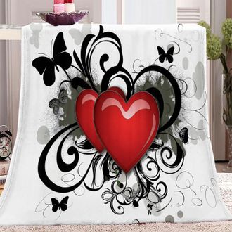 Generic Kuscheldecke Flauschige Personalisierte Abstraktes Herz Bedruckte Decke, 200 x 220 cm Bedruckte Kuscheldecke weiche Decke weiß Rot Geeignet als Decke 