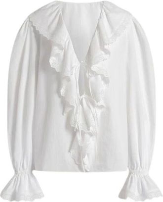 Alberta Ferretti Femme, Blouses et Chemises, Blanc, Taille: 36 FR Blouse en popeline avec volants