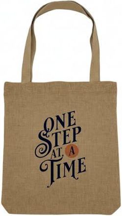 Fabulous Sac Shopping Tote Bag Aspect Lin - One Step at a Time Typographie Message Citation Inspirante Motivation - Sac de Courses Toile Epaisse 360g Beige Nat