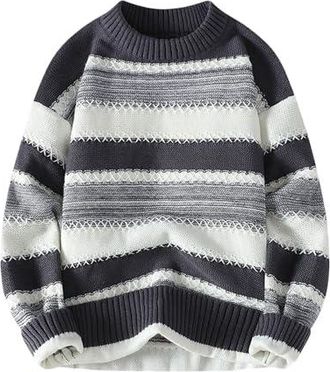 Generic Pull Homme Col Rond- Pull Chaud Rayures Décontracté Grande Taille Manches Longues Sweater Chic Et Élégant Vintage Pullover Ample Polyvalent Couple Cha