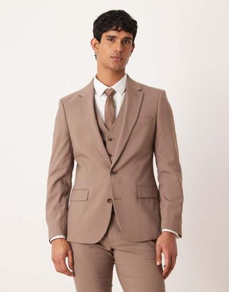 Asos Veste de costume ajust&eacute;e - Marron-Brown