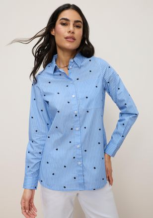 Tamaris Hemdbluse TAMARIS mit verspieltem Herzen-Design, Damen, Gr. 36, blau (blau gestreift), Web, Obermaterial: 100% Baumwolle, gemustert, figurumspielend h