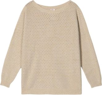 Oltre Femme, Pulls, Beige, Taille: 38/40 FR Pull en maille ajour&eacute;e &agrave; encolure bateau
