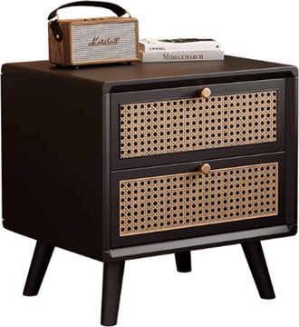 Generic Doppelstöckiger Beistelltisch aus Rattan mit Schubladen und Massivholzkanten. Bietet viel Stauraum und eignet Sich for Schlafzimmer, Wohnzimmer, Sofas