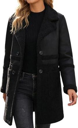 Generic Veste d&eacute;contract&eacute;e &agrave; double boutonnage en similicuir PU pour femme Trench Coat Trench Coat Blazer, Noir, XXL