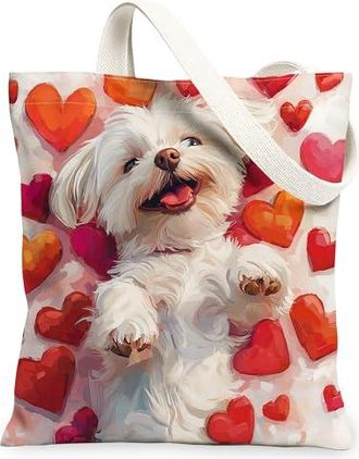 Generic Sac fourre-tout en toile pour le shopping 33 x 38 cm, sac &agrave; bandouli&egrave;re r&eacute;utilisable pour la Saint-Valentin, pour femme, peinture danimaux domestiques