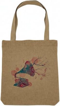 Fabulous Sac Shopping Tote Bag Aspect Lin - Phonographe Peinture Abstrait Illustration Encre - Sac de Courses Toile Epaisse 360g Beige Naturel Cabas Port&eacute; Epau