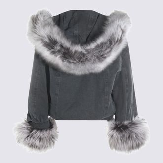 Blumarine Womens Fur-Trimmed Denim Jacket Black