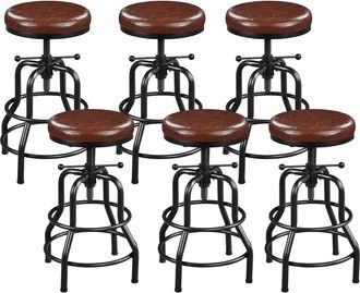 Yaheetech 6er Vintage Barhocker H&ouml;henverstellbarer Schraubhocker 54,5 - 71,5 cm Barstuhl mit Dickem Kissen bis 136 kg Belastbar Thekenh&ouml;he f&uuml;rs Esszimmer/K&uuml;che/