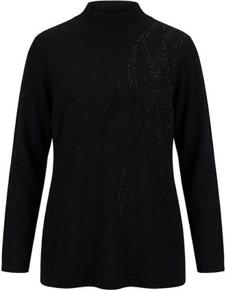 Ulla Popken Strickpullover Pullover Ziersteinchen Stehkragen Langarm
