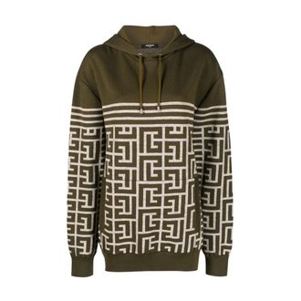 Balmain Homme, Sweatshirts et sweats &agrave; capuche, Vert, Taille: L Sweat &agrave; Rayures en Laine Monogramme
