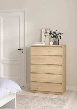 Dmora Kommode Georgette, Mehrzweckkommode, Schlafzimmerkommode, Schrank mit Schubladen, 77x50 h111 cm, Eiche