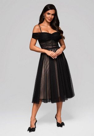Ombre Abendkleid Romantisches Off-Shoulder-Midikleid mit Tupfenmuster